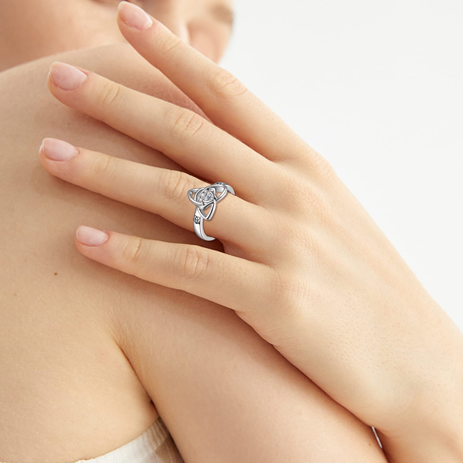 POTOPYY Celtic Trinity Knot Band Ring Sterling Silver S925 Simple Rings Jewelry for Women, Size 7