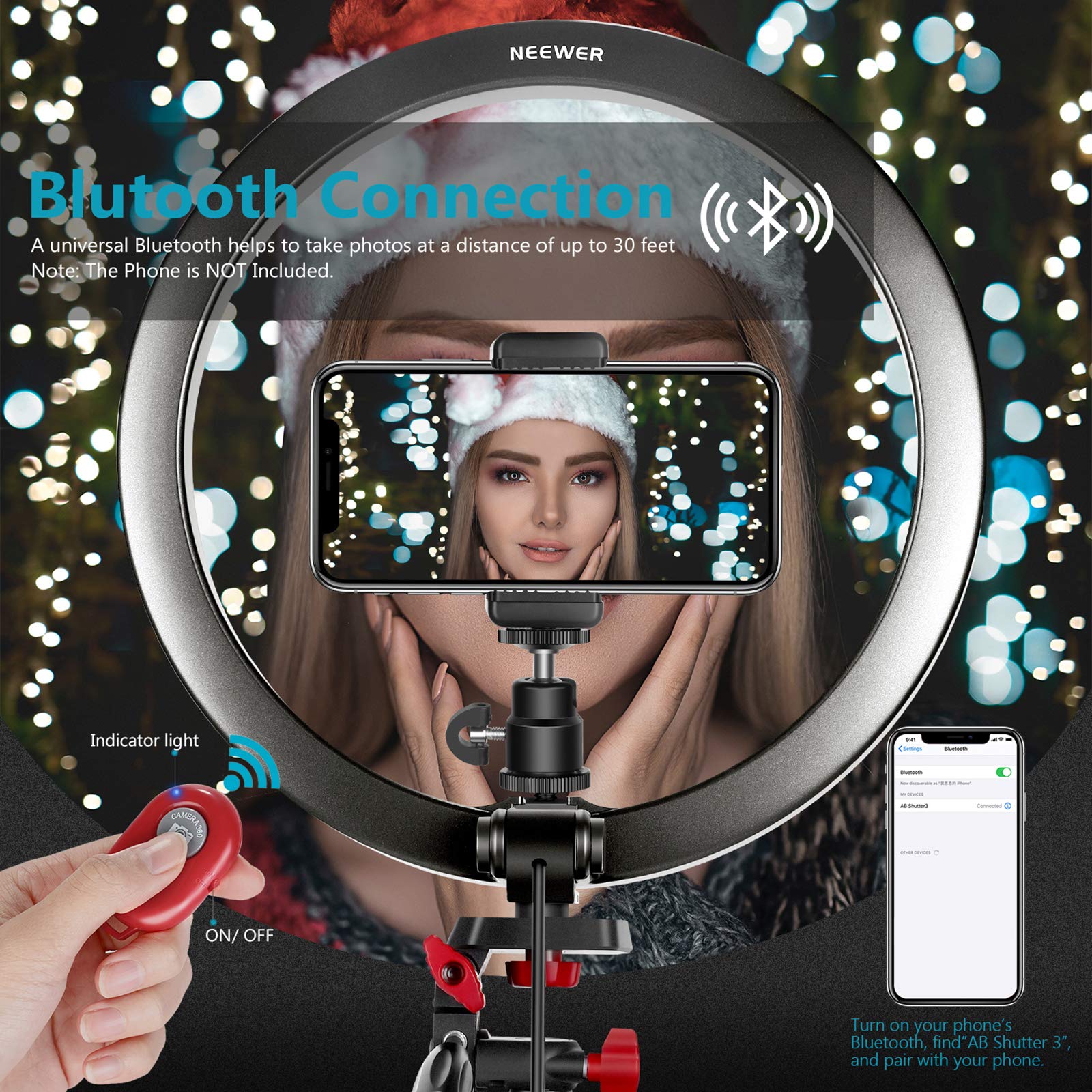Neewer 10-inch LED Ring Light Selfie Ring Light with Tripod Stand, 3 Light Modes Dimmable Ringlight with 54inches Tripod and Phone Holder for Live Streaming/Makeup/YouTube Blogging Video Shooting