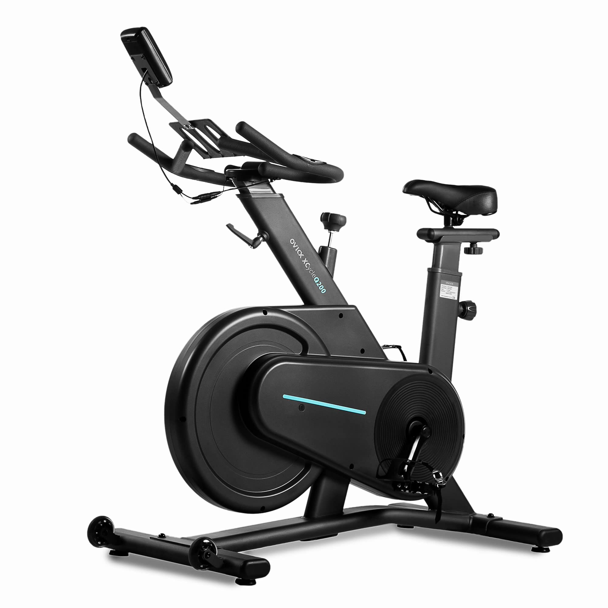 OVICX Q200C Comfortable Home Workout Exercise Bike with Customizable Seat & Bullhorn Handlebars, Digital LCD w/Real Time Stats, & No Slip Cage Pedals Black