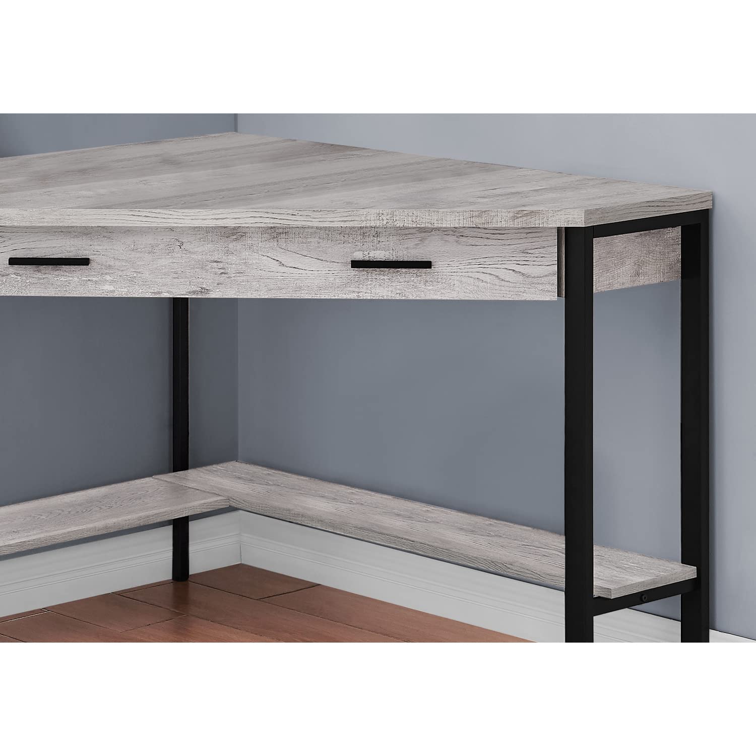 Monarch Specialties Corner Desk with Storage and Shelf Laptop PC Study Table-Workstation for Home Office, 42" L, Grey Reclaimed Wood Look