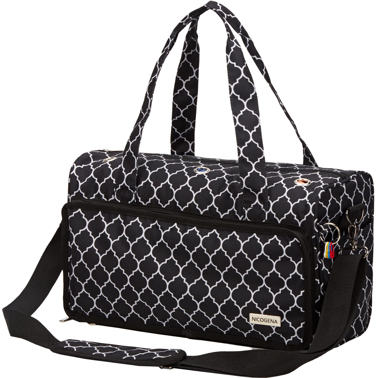 NICOGENA Knitting Bag, Large Capacity Portable Yarn Storage Tote for Yarn Skeins and Accessories Tangle Free with 3 Reinforced Grommets, Lantern Black
