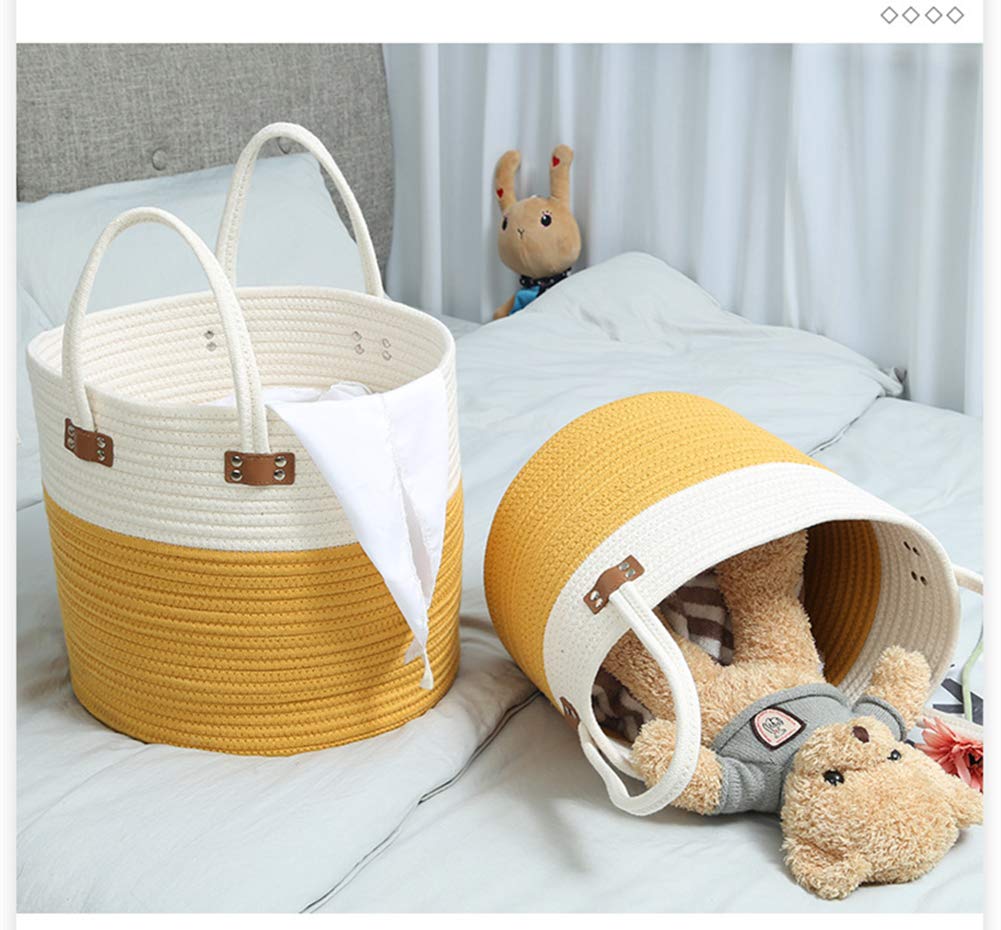 Nerseki Cotton Rope Laundry Basket 13.8''*12.2'' Hampers in Yellow Storage Living Room, Laundry Décor (Large)