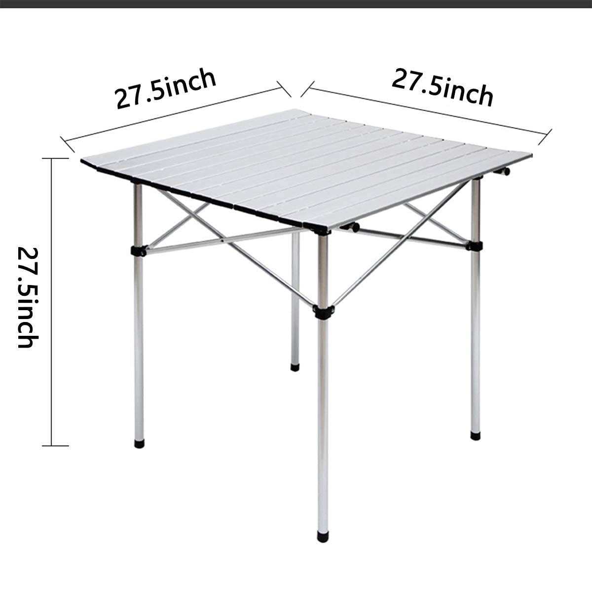 MYOYAY Portable Camping Table Foldable Lightweight Aluminum Table Square Roll Up Top Folding Camp Table for Outdoor Picnic Grill with Carry Bag, 27.5" L x 27.5" W x 27.5" H, Silver