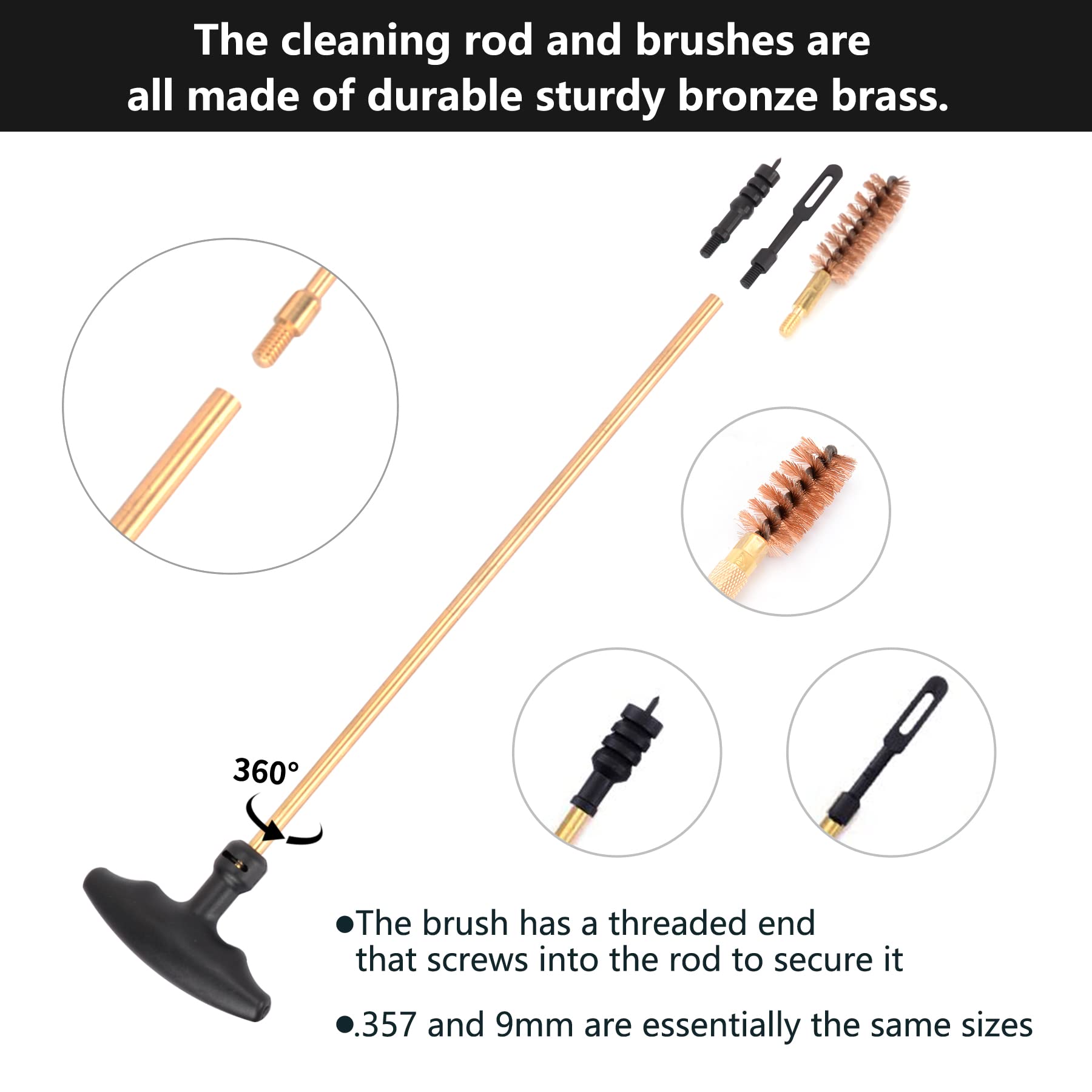 Raiseek Elite Version Pistol Cleaning Kit 9mm/.357.22.45.40 Caliber Gun Cleaning Kit and Handgun Cleaning Kit Portable Brass Brush with Case
