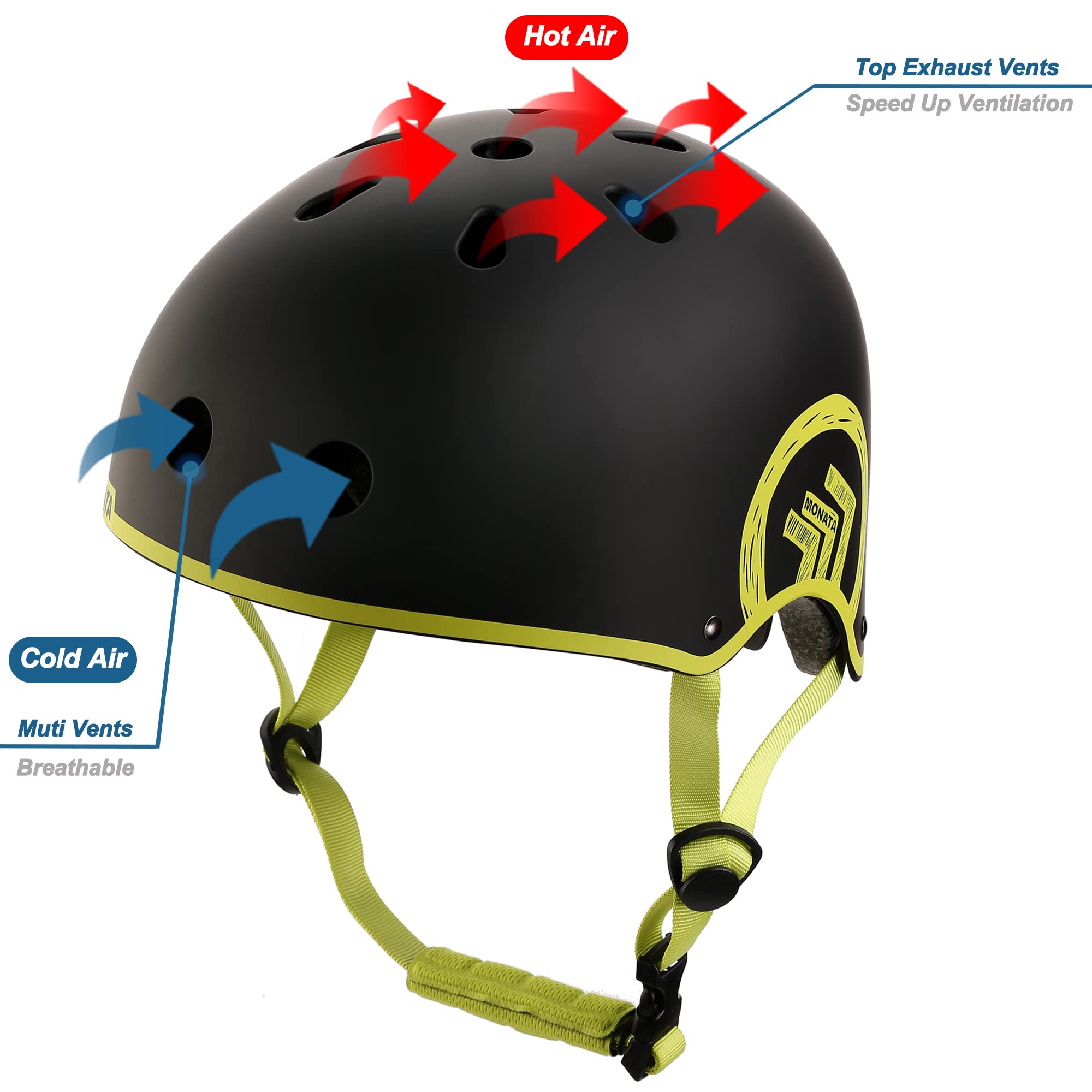 MONATA Skateboard Bike Helmet, Skate Scooter Helmet for Youth Adults Teens, Multisport Roller Skating Skateboarding Cycling Scooter Longboarding Rollerblading