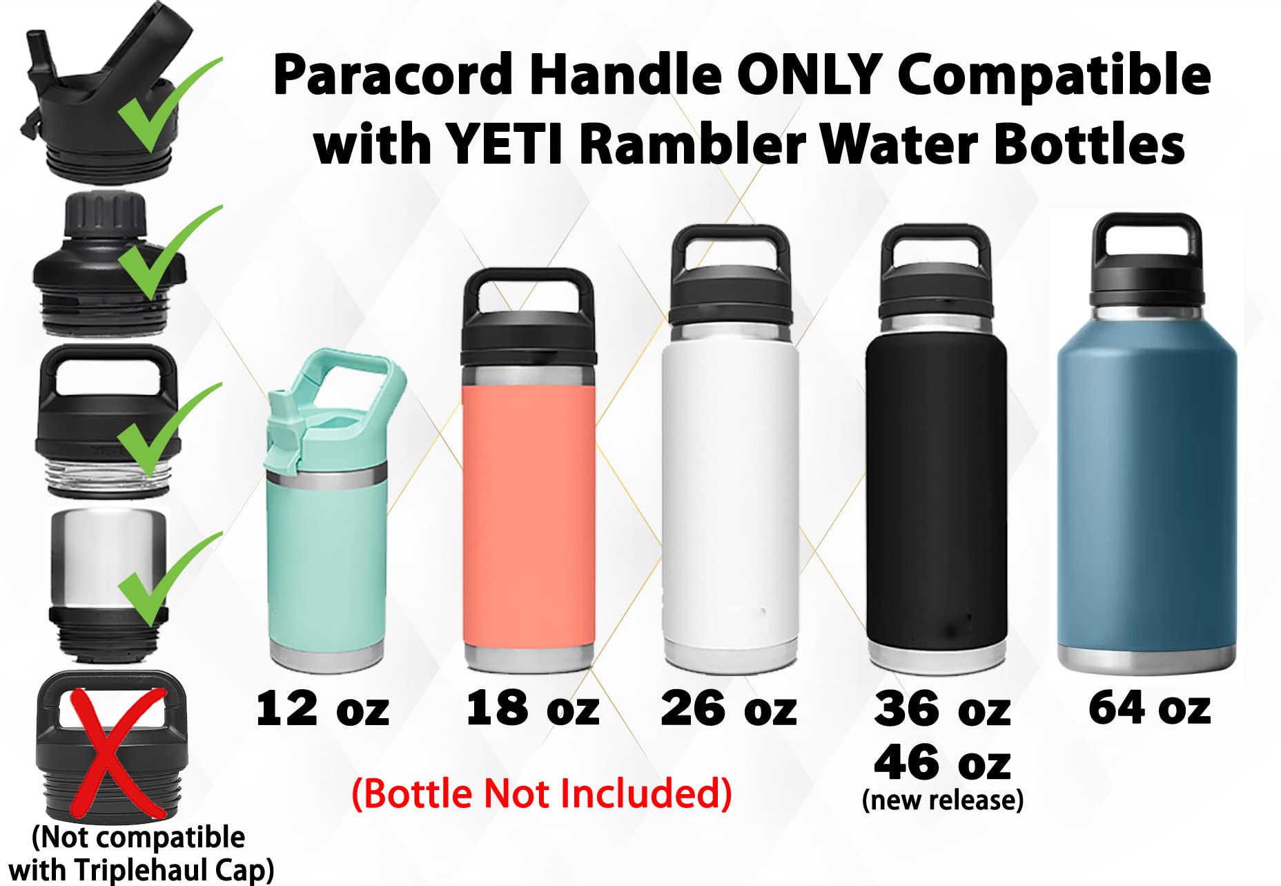 One MissionX Paracord Handle Compatible with Yeti Rambler 36oz 26oz 18oz 12oz 46oz Water Bottles, Durable Carrier Strap - Holder(Army Green/Comp+Starter)