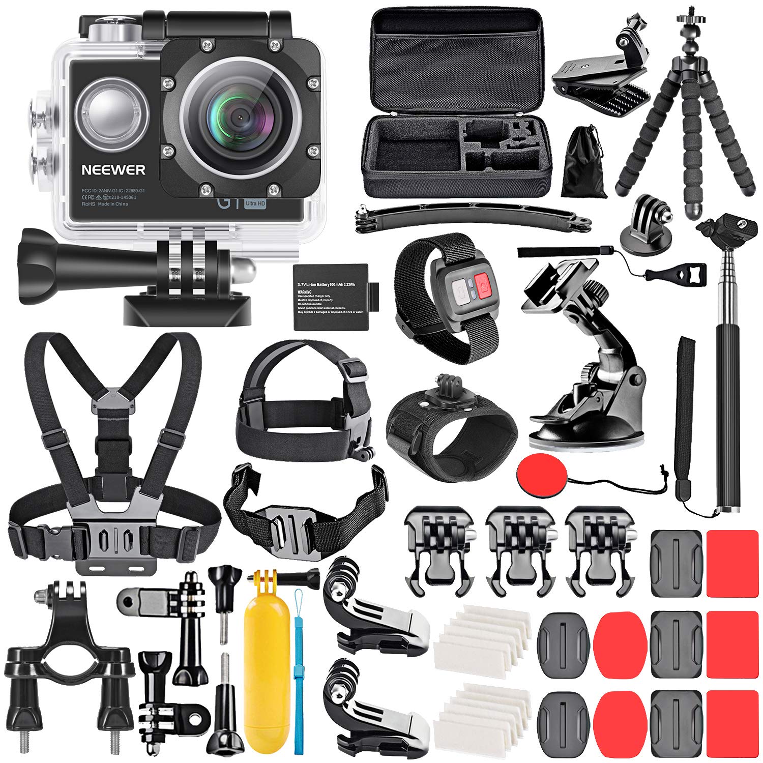Neewer G1 Ultra HD 4K Action Camera Kit Includes 12MP, 98 ft Underwater Waterproof Camera 170 Degree Wide Angle WiFi Sports Cam High-tech Sensor with 50-in-1 Action Camera Accessory Kit