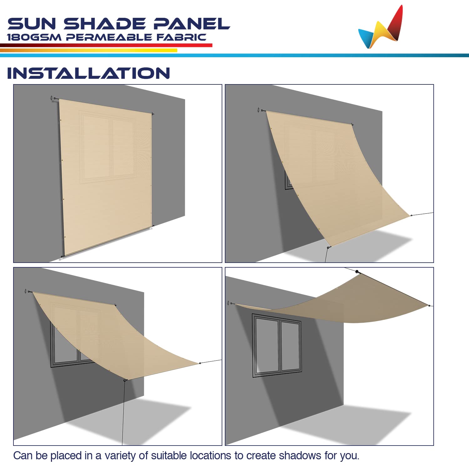 Windscreen4less 8β x 16β Universal Replacement Shade Cover Canopy for Pergola Patio Porch Privacy Shade Screen Panel with Grommets on 2 Sides Includes Weighted Rods Breathable UV Block Beige Tan