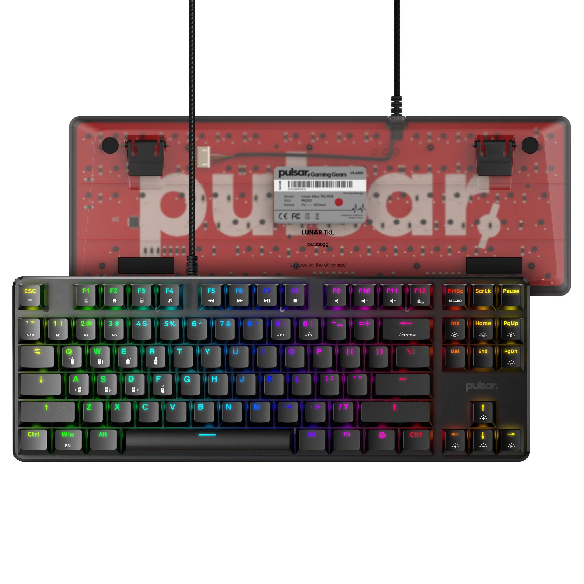 Pulsar Gaming Gears - PK010 Lunar Alloy TKL Aluminum Alloy Build Hot Swappable Mechanical Gaming Keyboard Full RGB LED Backlit USB Wired for Windows PC 87Keys (Red Switch Linear)