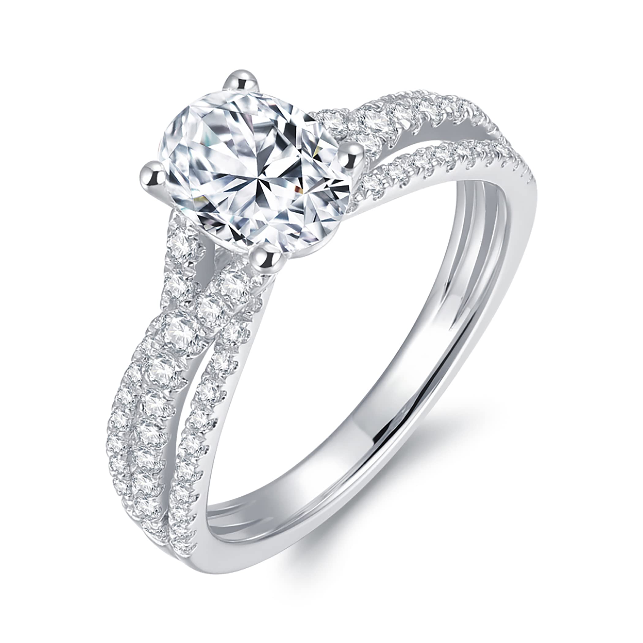 Petite Twisted 1.5 Carat Oval CutD Color VVS Moissanite Engagement Rings for Women (6.5)
