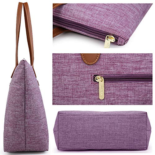 NNEE Water Repellent Light Weight Nylon Polyester Tote Bag Handbag - Medium, MS Purple