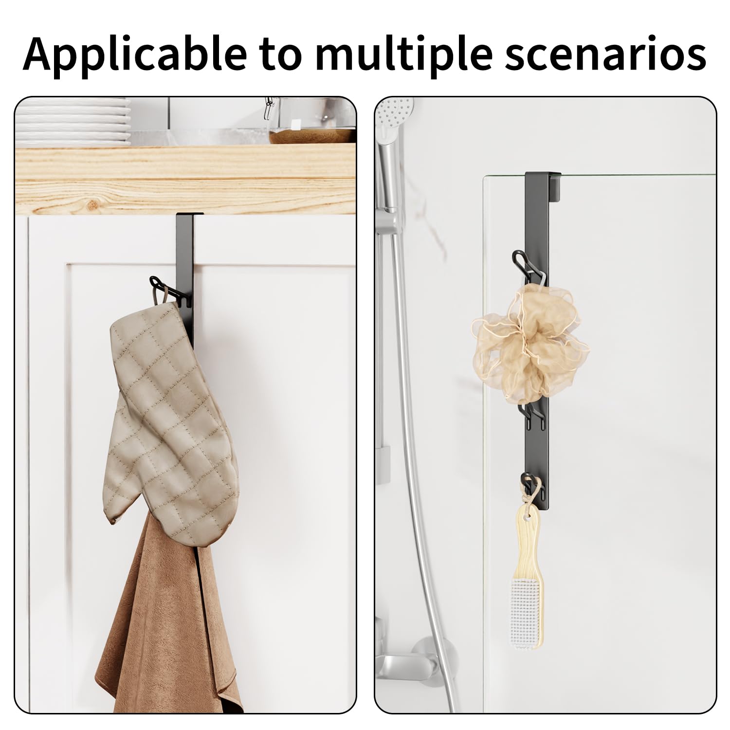 niffgaff 8 Hook Over The Door Hooks, Vertical Over The Door Towel Rack, Over Door Hook, Over The Door Hanger, for Towel and Clothes Hangers, Black, 2 Pack,12.28โ