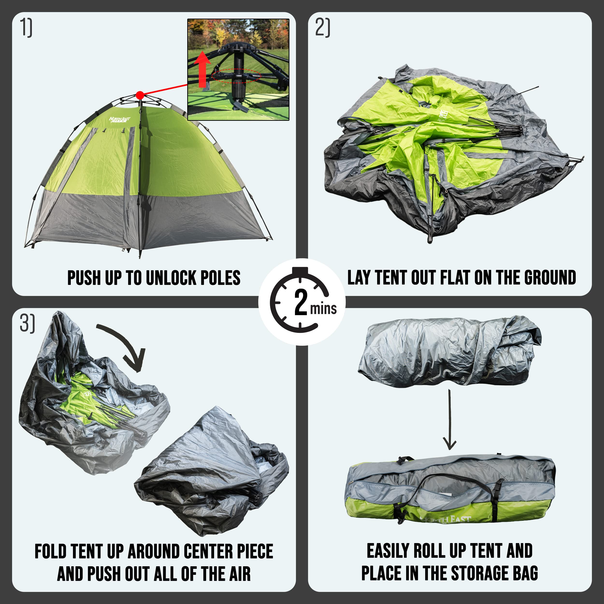 NEH 5 Person Instant Automatic Camping Tent Waterproof Double Layered Fabric, Portable Hexagon Tent with Carry Bag, Green, 8.9'L x 8.9'W x 5.25'H