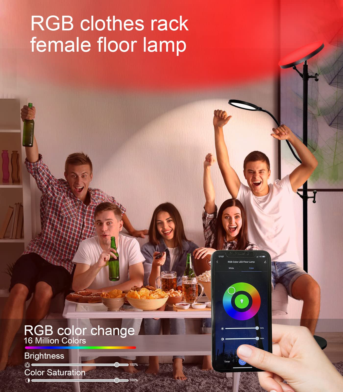 RGB Smart Floor Lamp , living room lamp,clothes and hat lamp, LED floor lamp Sky Main Light and Side Reading Lamp,standing lamp, Tall Lamp with Remote & Touch &APP Control for Living Room Bedroom
