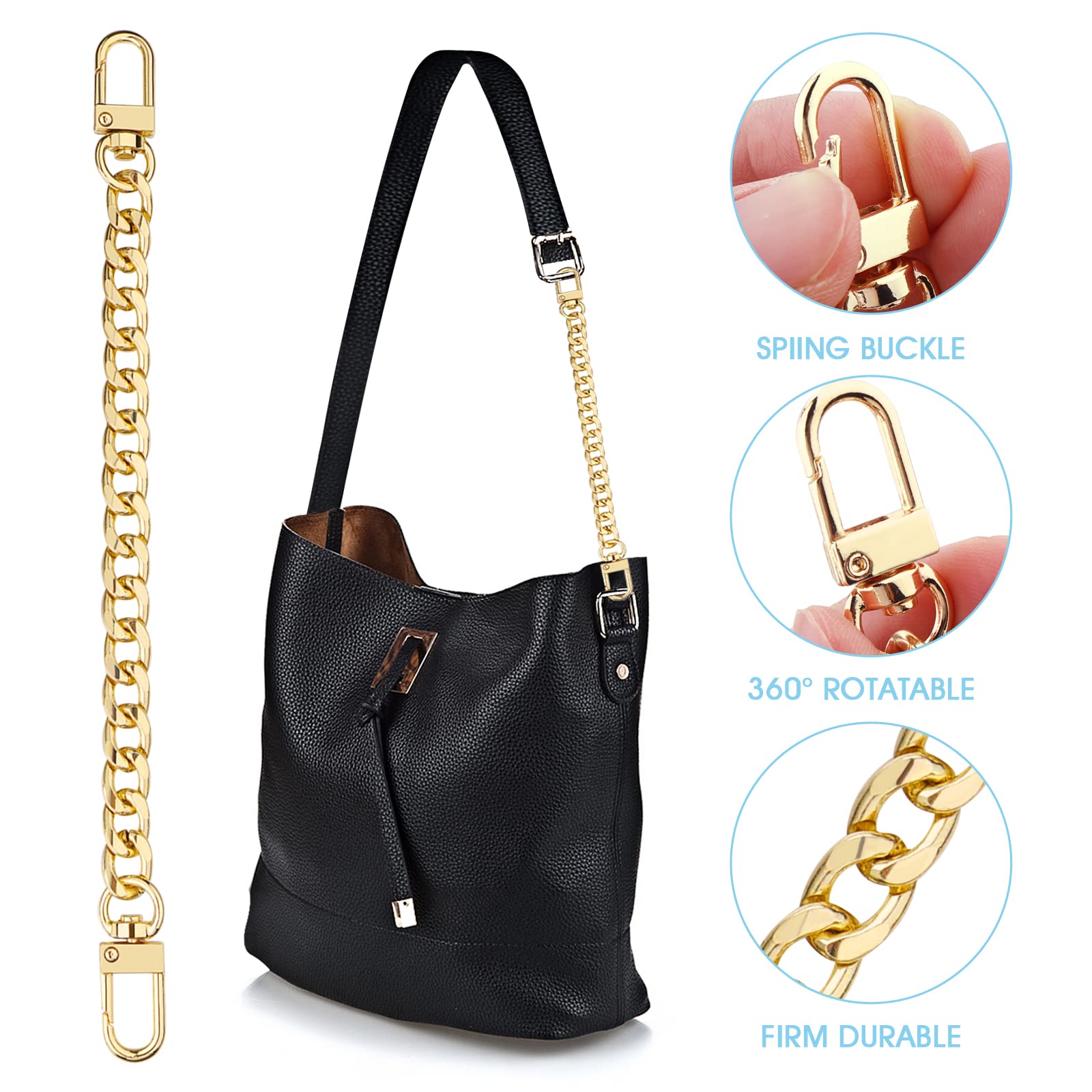 WLLHYF 4PCS DIY Iron Flat Chain Strap 7.87 Inch Purse Chain Strap Flat Wallet Handbag Accessories Charms Decoration Shoulder Bag Replacement Chain for Keys Wallet Purse Handbags Shoulder Bag