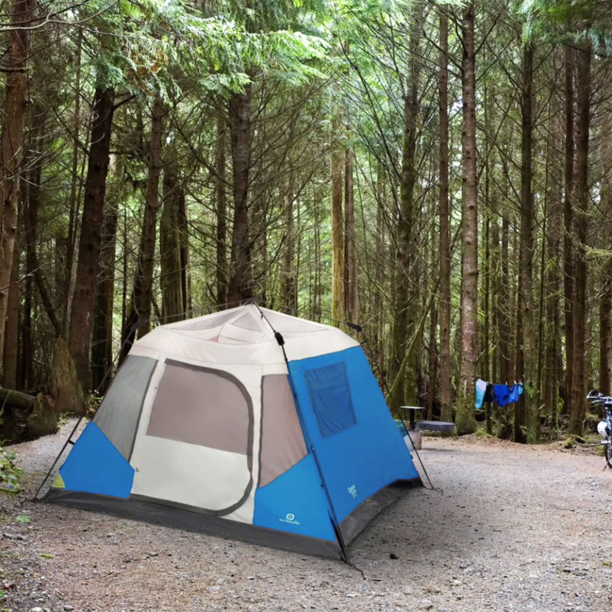 Outbound QuickCamp 6 Person 3 Season Lightweight Cabin Style Tent with a Heavy Duty 600 mm Coated Rainfly, Front Canopy, and Carry Bag, Red and White