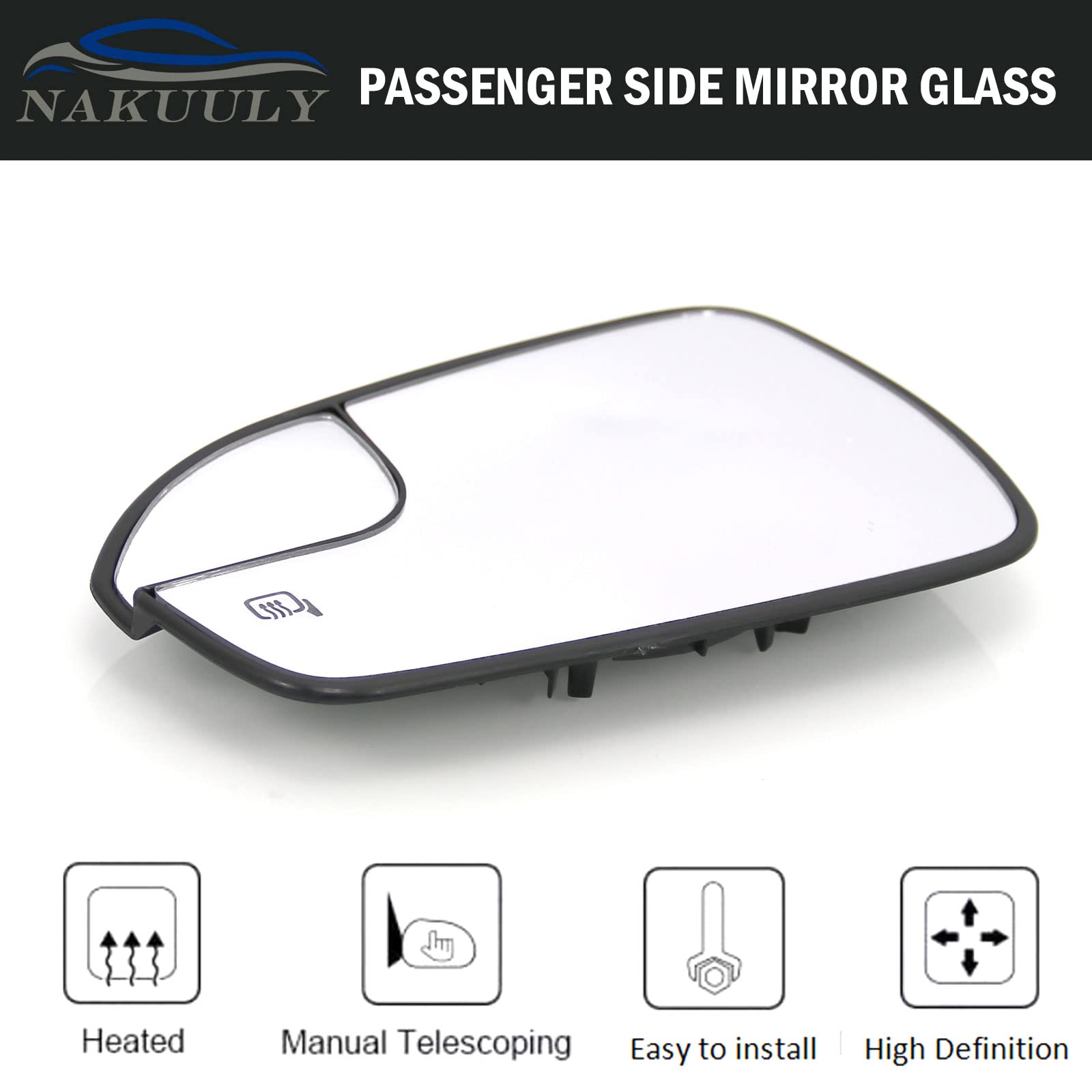 Power Heated Mirror Glass Driver Left Side Compatible with 2013-2020 Ford Fusion , Left Pass Heated Convex Mirror Glass with Rear Holder Replace # DS7Z17K707F