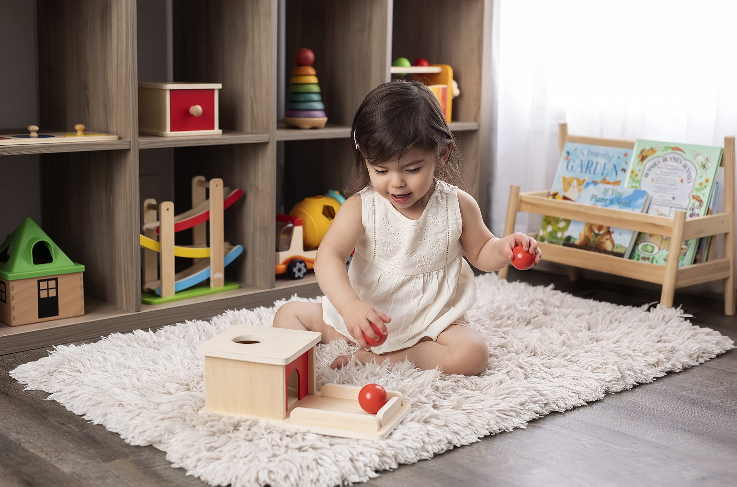 Montessori Object Permanence Box Wooden Toy Tray and Ball Drop w/ Three (3) Balls Baby First Learning Toys Imbucare Box