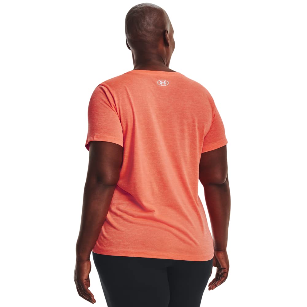 Under Armour Womens Tech Short-Sleeve V-Neck - Twist, (879) After Burn/White/Metallic Silver, 2X