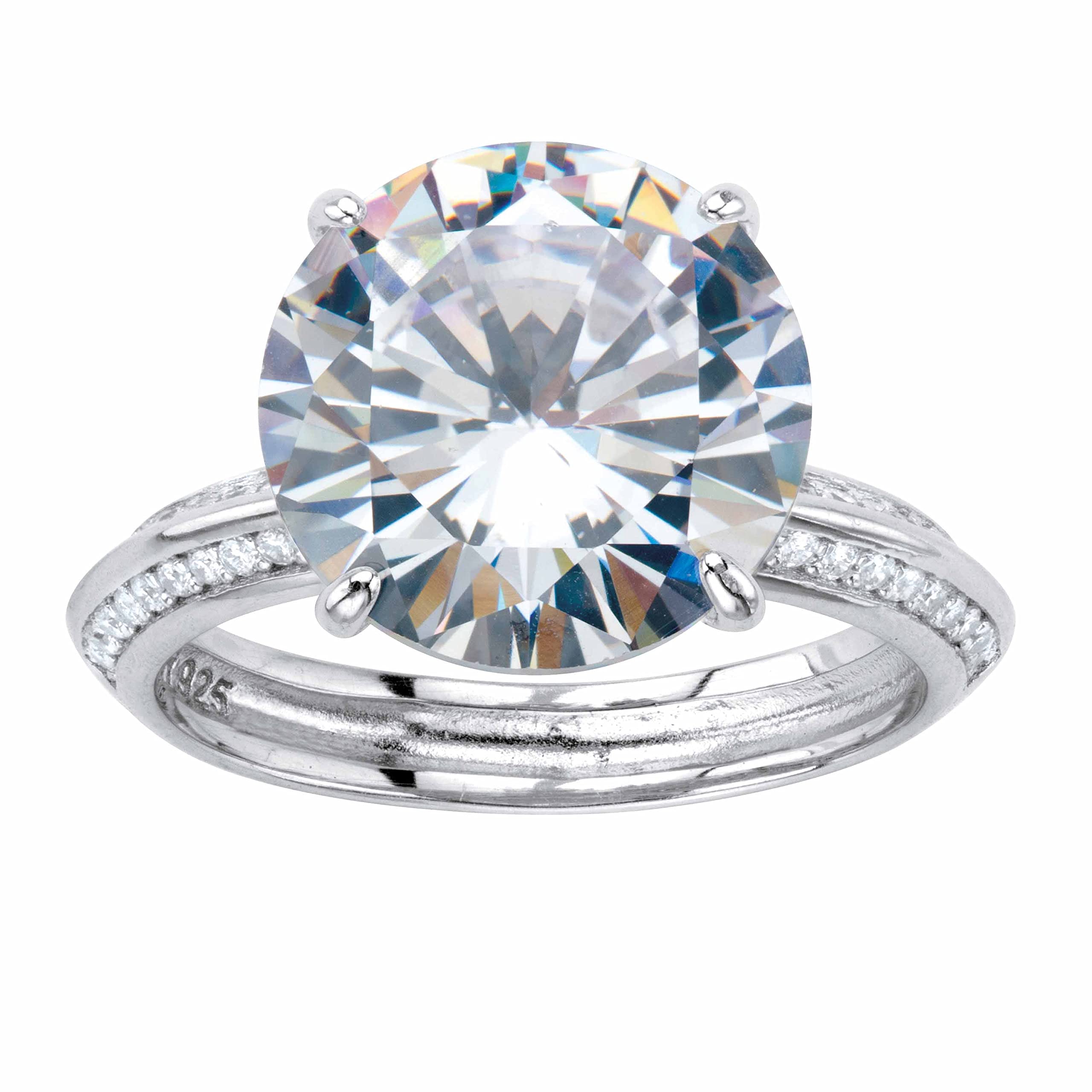 PalmBeach Jewelry Yellow Gold-Plated or Platinum-Plated Sterling Silver Round Cubic Zirconia Tapered Engagement Ring Size 9