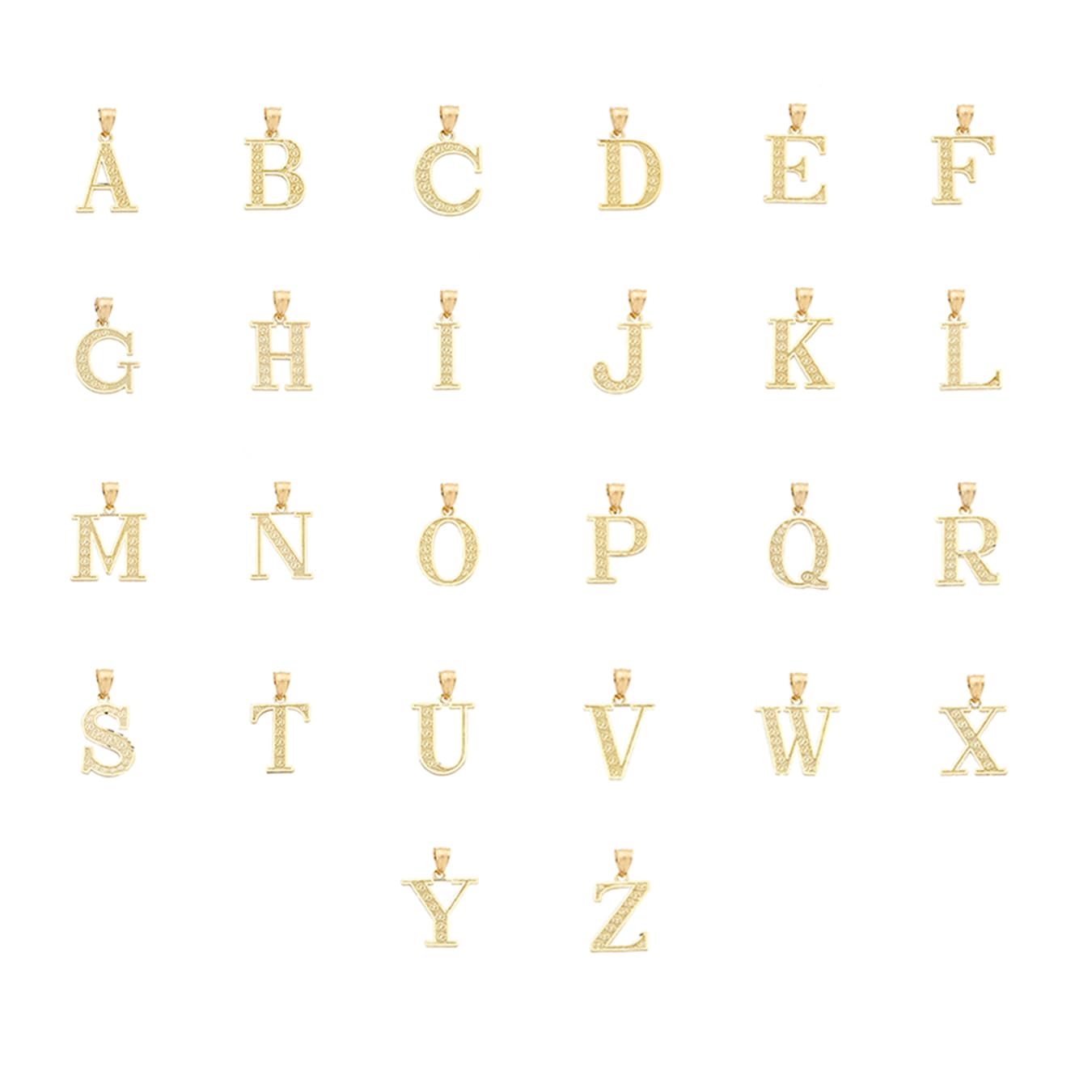 LoveBling 10K Yellow Gold Diamond Cut A to Z Alphabet Initial Letter Charm Necklace Pendant (Small) (M) (0.78")