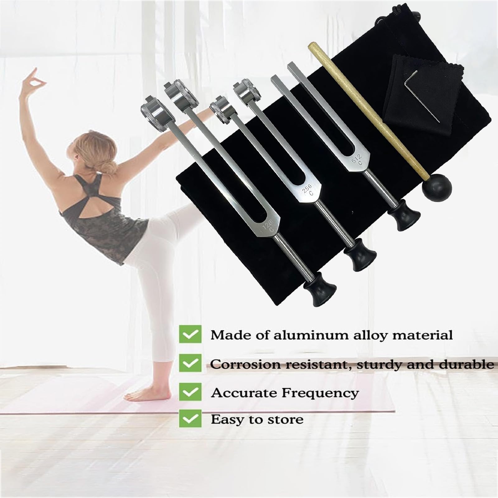 Tuning Fork Set (128Hz, 256Hz, 512Hz) β Medical Tuning Forks set for Healing with Silicone Hammer, Repair Tool, Cleaning Cloth and Storage Bag