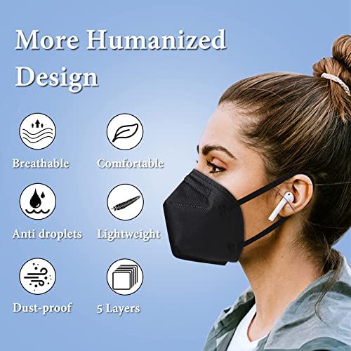 Rasav KN95 Face Mask 120 PCs,5 Layers Cup Dust Safety KN95 Masks, Protection Masks with Elastic Ear Loops for Women, Men(Black)