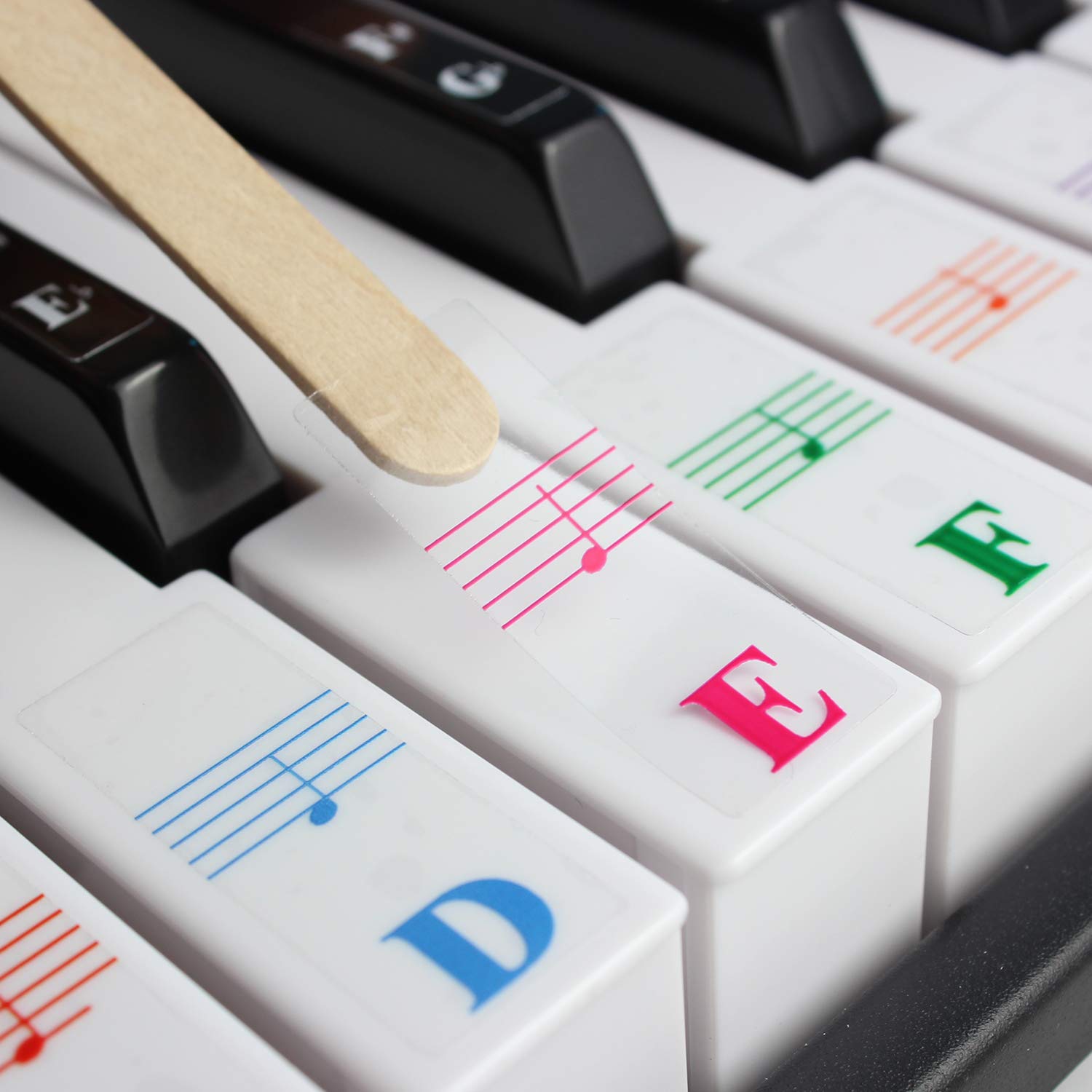 Piano Keyboard Stickers for 88/61/54/49/37 Key.Colorful Bigger Letter,Thinner Material,Transparent Removable,with Cleaning Cloth