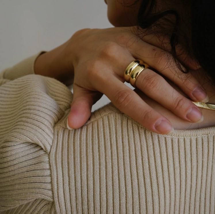 VRNGI Chunky Gold Rings for Women Silver Thick Rings Gold Statement Rings for Women Simple Bold Chunky Silver Rings Solid Dome Ring Minimalist Stackable Band Rings Size 6-10 (Gold, 12)