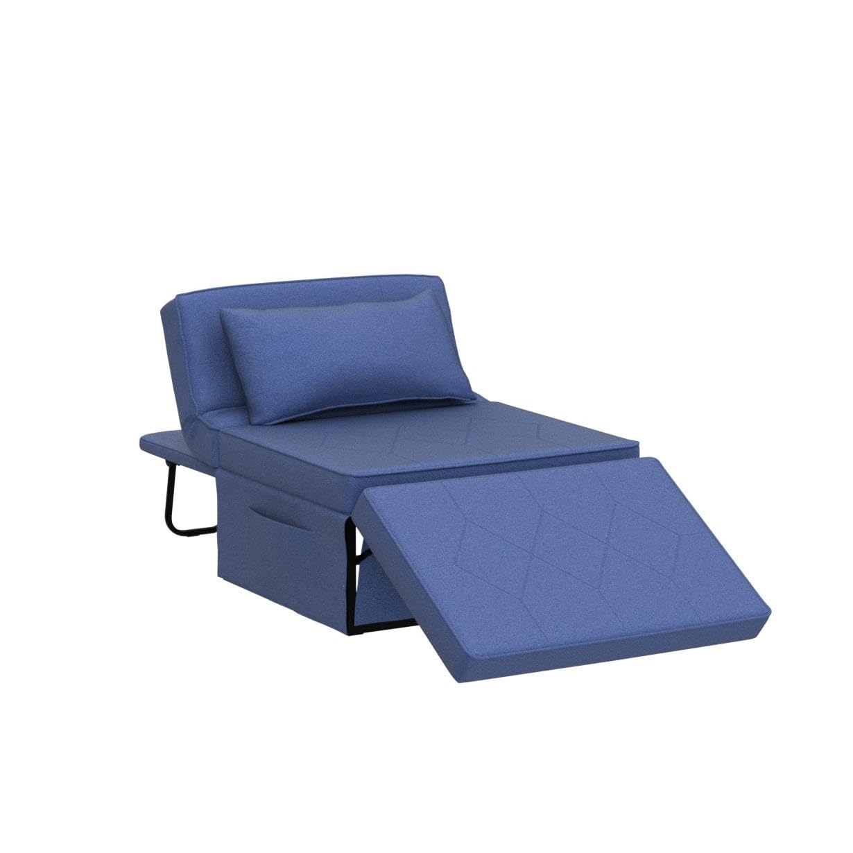Litbird Folding Ottoman Sofa Bed, Convertible Chair 4 in 1 Multi-Function Ottoman, Couch Bed with 6 Position Adjustable Backrest, Modern, Linen, Blue