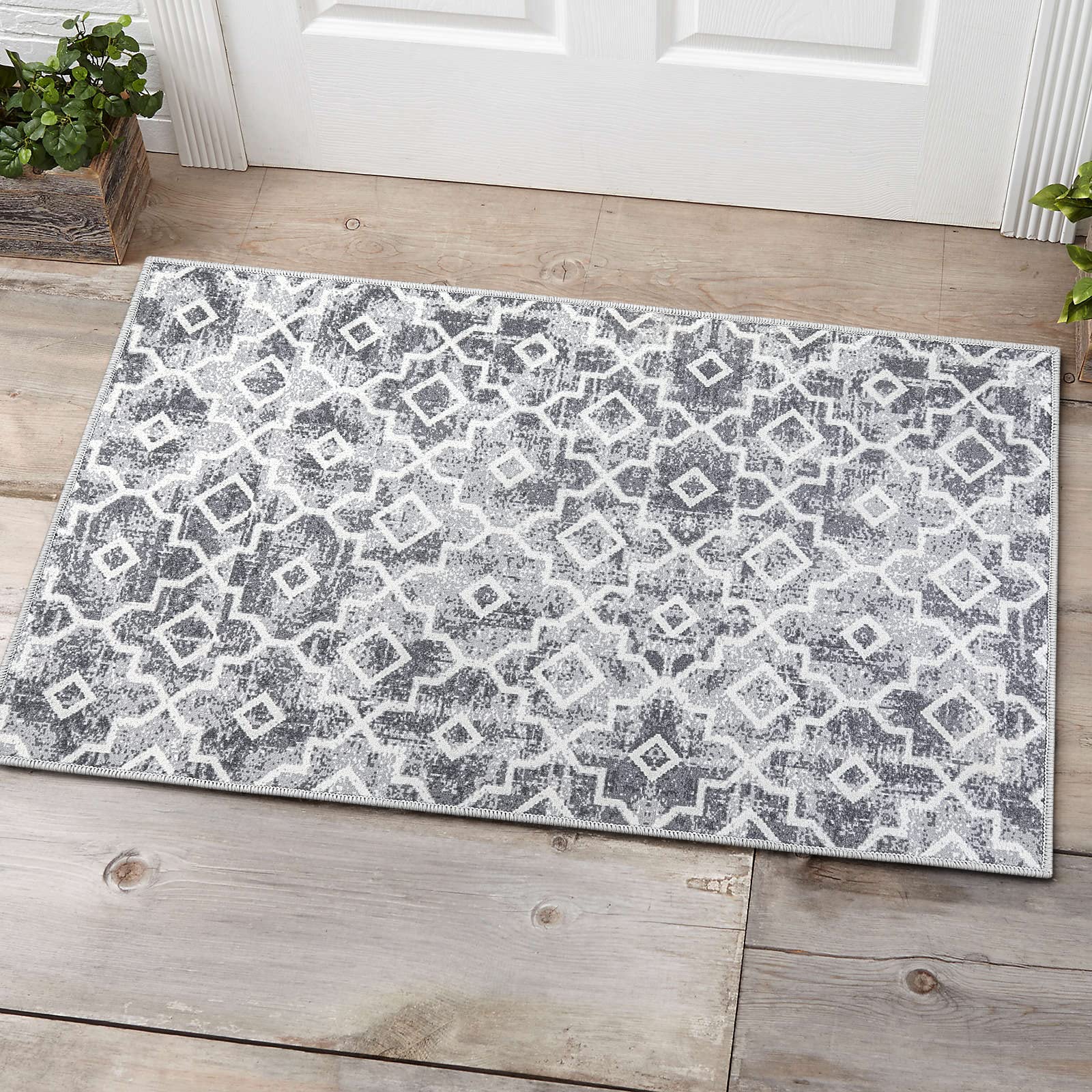 Wonnitar Moroccan Indoor Door Mat - 24''x36'' Front Door Mat Entrance Doormat,Grey Non-Slip Absorbent Entryway Rug Durable Resist Dirt Rug,Low-Profile Floor Carpet for Doorway Kitchen Entry