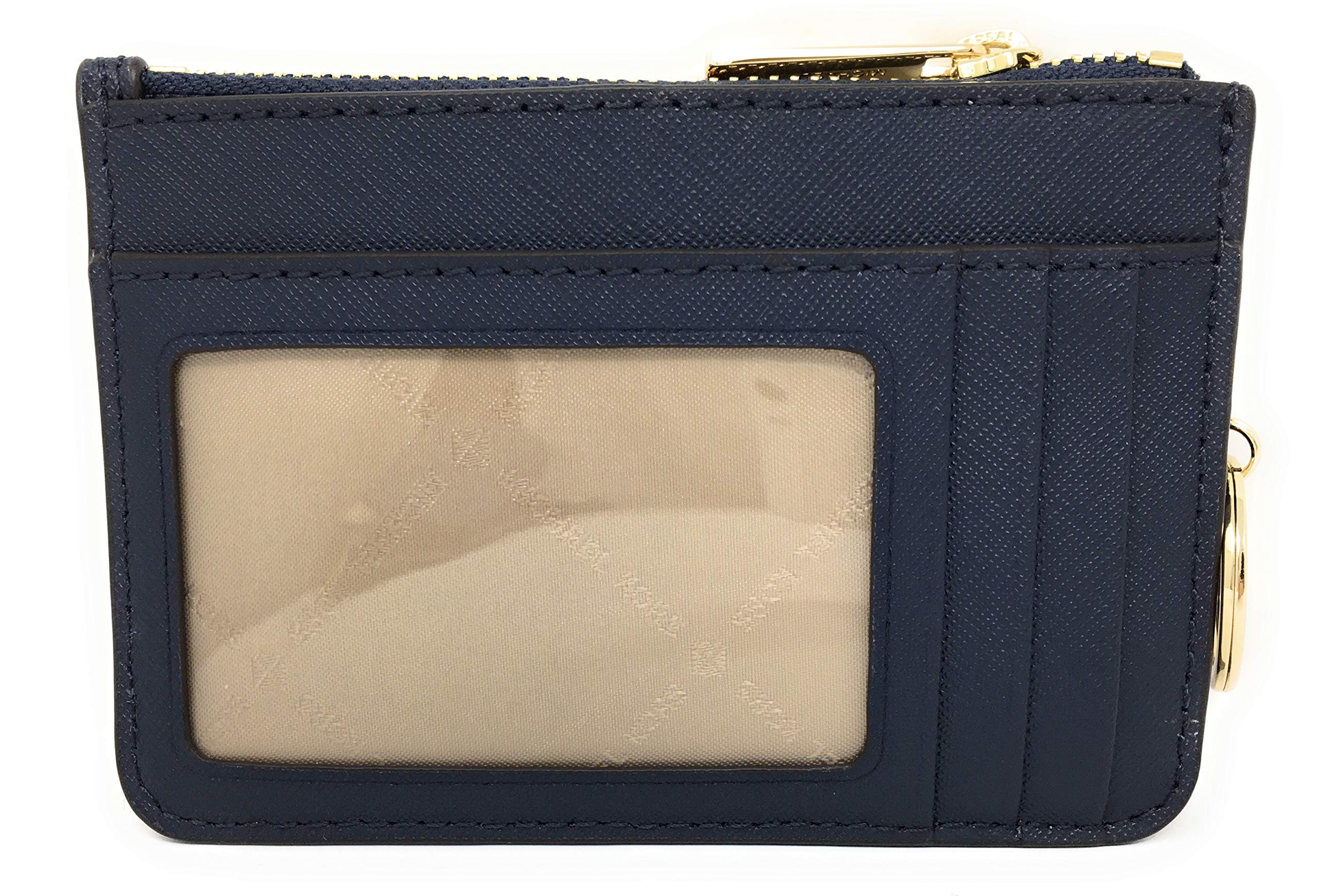 Michael Kors Jet Set Travel Small Top Zip Coin Pouch with ID Holder in Saffiano Leather (Navy with Gold Hardware)