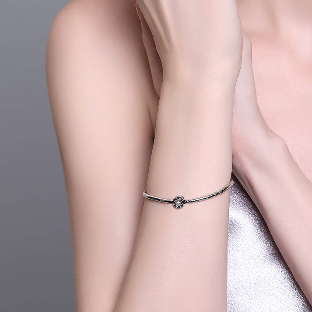 PEIMKO Personalized Lotus Picture Charms Bead Fit Snake Chain Bracelet Sterling Silver Flower Photo Charm Bead for Women (A-Lotus)