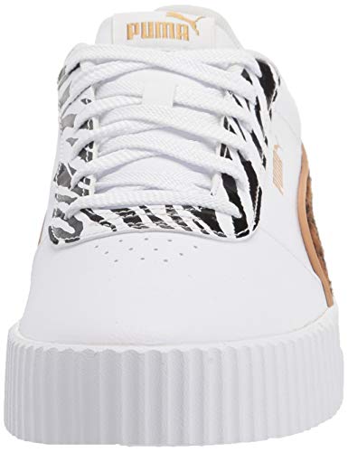 PUMA womens Carina Sneaker, Puma White-puma Team Gold-apple Cinnamon, 8.5 US