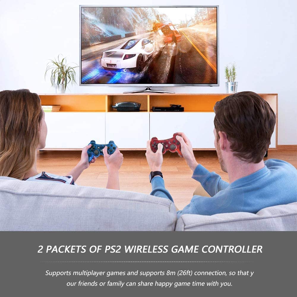 Rzzhgzq PS2 Wireless Controller 2.4G Play -Station 2 Gamepad 2 Pack Dual Vibration Compatible with Sony Play -station 2 Console (Red+Green)