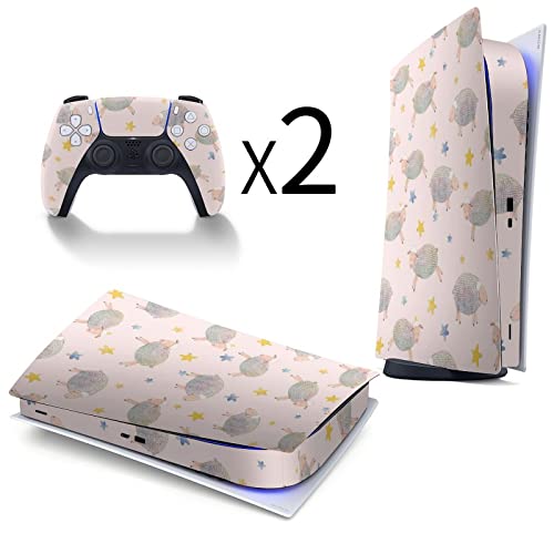 Watercolor Sheep Full Protective Skin Cover Design Wrap Decal Sticker Compatible with PS5 Digital Edition Console and Controller