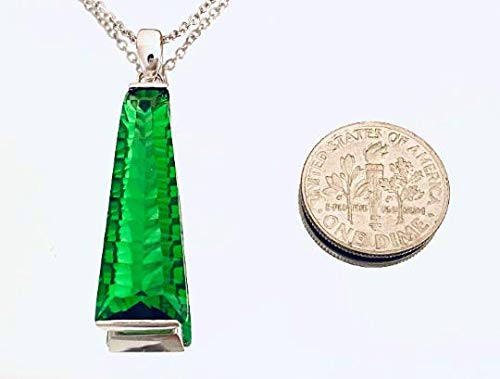 P50710 Fancy Mt St Helens Green Helenite May Birthstone Quantum Cut Rectangle Shape Sterling Silver Pendant