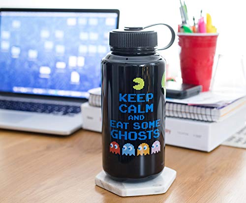 Pac-Man "Keep Calm and Eat Some Ghosts" Water Bottle | BPA-Free Large Plastic Water Jug With Screw Top Lid | Hydration For Outdoor Sports, Gym, Yoga | Holds 32 Ounces