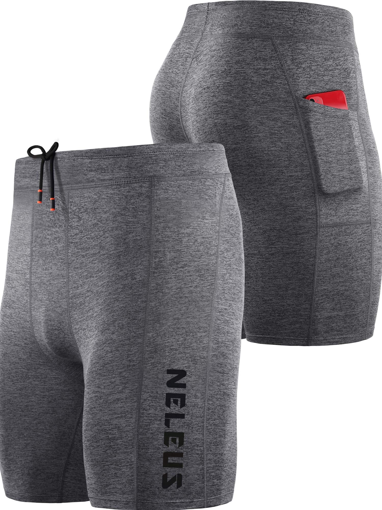 NELEUS Men's 3 Pack Running Compression Shorts with Pockets Dry Fit Professional Athletic Shorts,6072,Black,Grey,White,US M,EU L