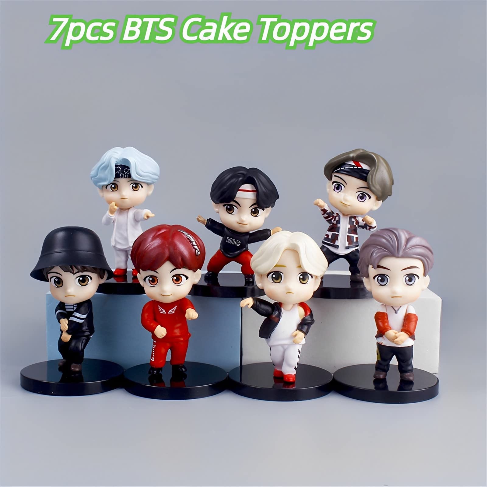 SurpriseSeptember 7pcs BTS Cake Toppers Character Set of Action Figures Toys,BTS Mini Figurines Dolls Birthday Party Supplies Car Desktop BTS Birthday Decorations (D)