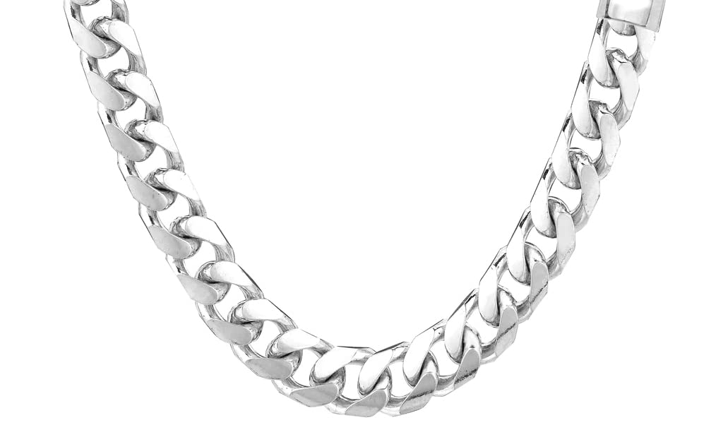 The Diamond Deal Silver 6.3mm Miami Cuban Chain with Box Lock, Rhodium Chain, Unisex (8.5 IN And 6.3 MM)