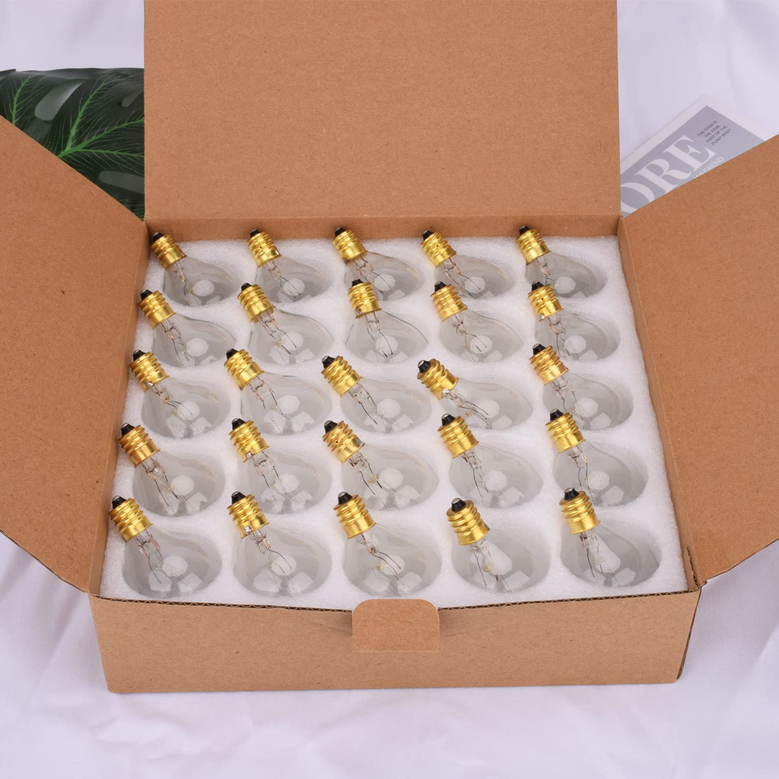 Replacement Bulbs G40 Clear Globe, 1.5 Inch with E12/C7 Candelabra Screw Base, 5 Watt Outdoor String Replacement Bulb for Garden, Patio, Living Room, 25 Pack