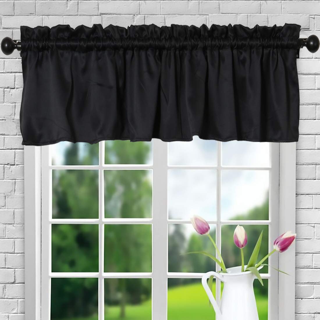 PartyDelight 42" X 18" Black Valance Curtains Blackout Curtains for Small Window, 1 Piece