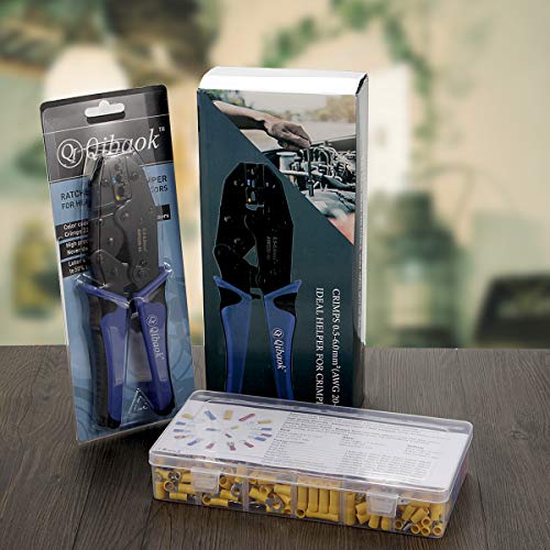 Wire Terminals Crimping Tool, Qibaok Insulated Ratcheting Terminals Crimper Kit of AWG22-10 with 800PCS Insulated Butt Bullet Spade Fork Ring Crimp Terminals Connectors