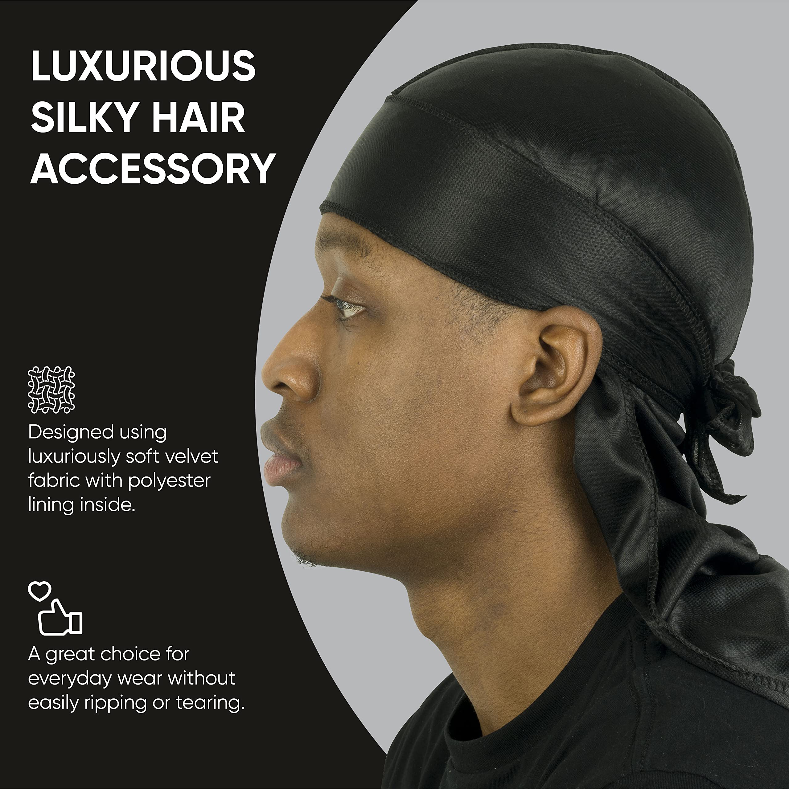 Roman-T Premium Silky Satin Durag - Designer Anime Durags for Men and Women - Long, Wide Tails (Clouds)