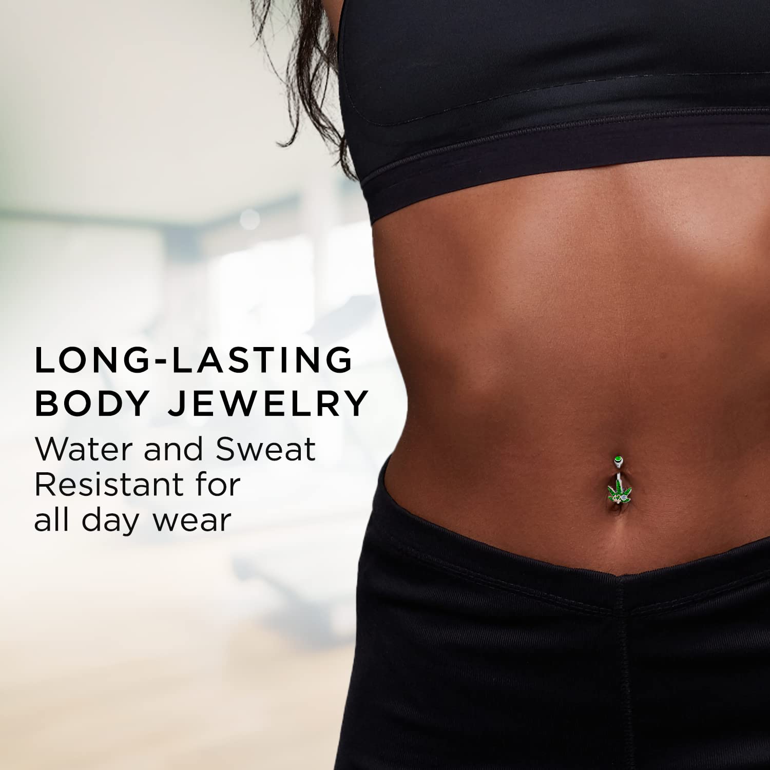Pierce2GO 14G Belly Button Rings Surgical Steel Weed Marijuana 4/20 Belly Button Ring with CZ Stone - Belly Piercing for Women β 7/16β