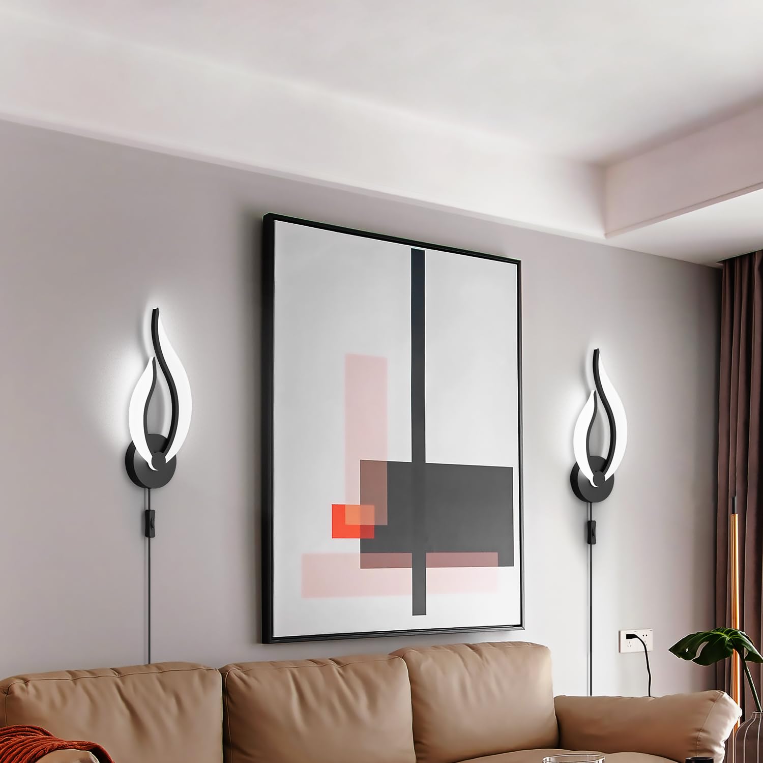 Pasoar Plug in Wall Sconces Set of 2 Modern Bedroom Bedside Lamps Industrial Sconces with Switch On Off Cord 5500k 10 Watt LED Wall Lights for Living Room Indoor Hallway Lighting Fixtures
