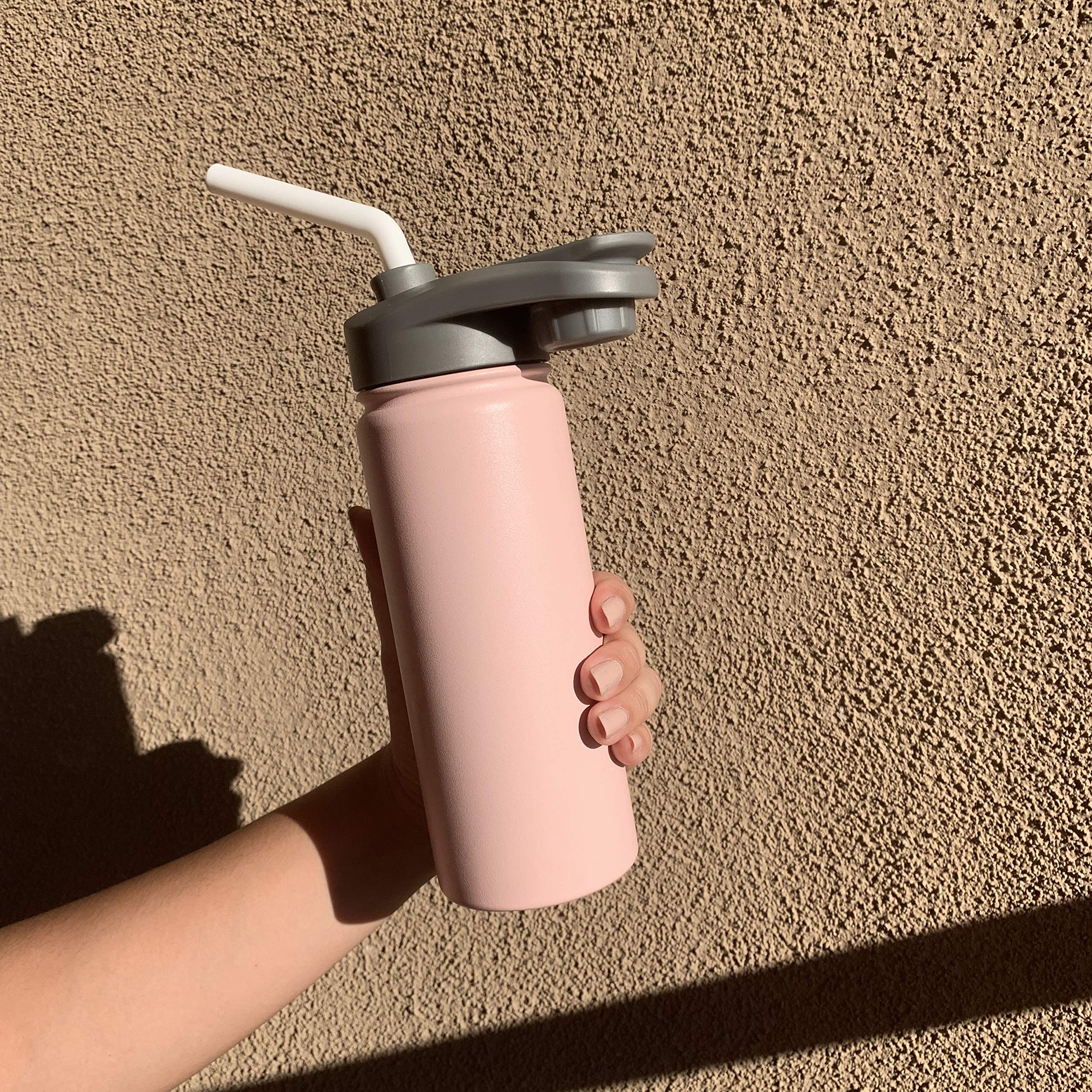 RSQUARED® Reusable Large Silicone Straw 3PK Matte color combo of White Neutral and Dusty Pink Bent Style Stanley the Quencher Yeti Boba