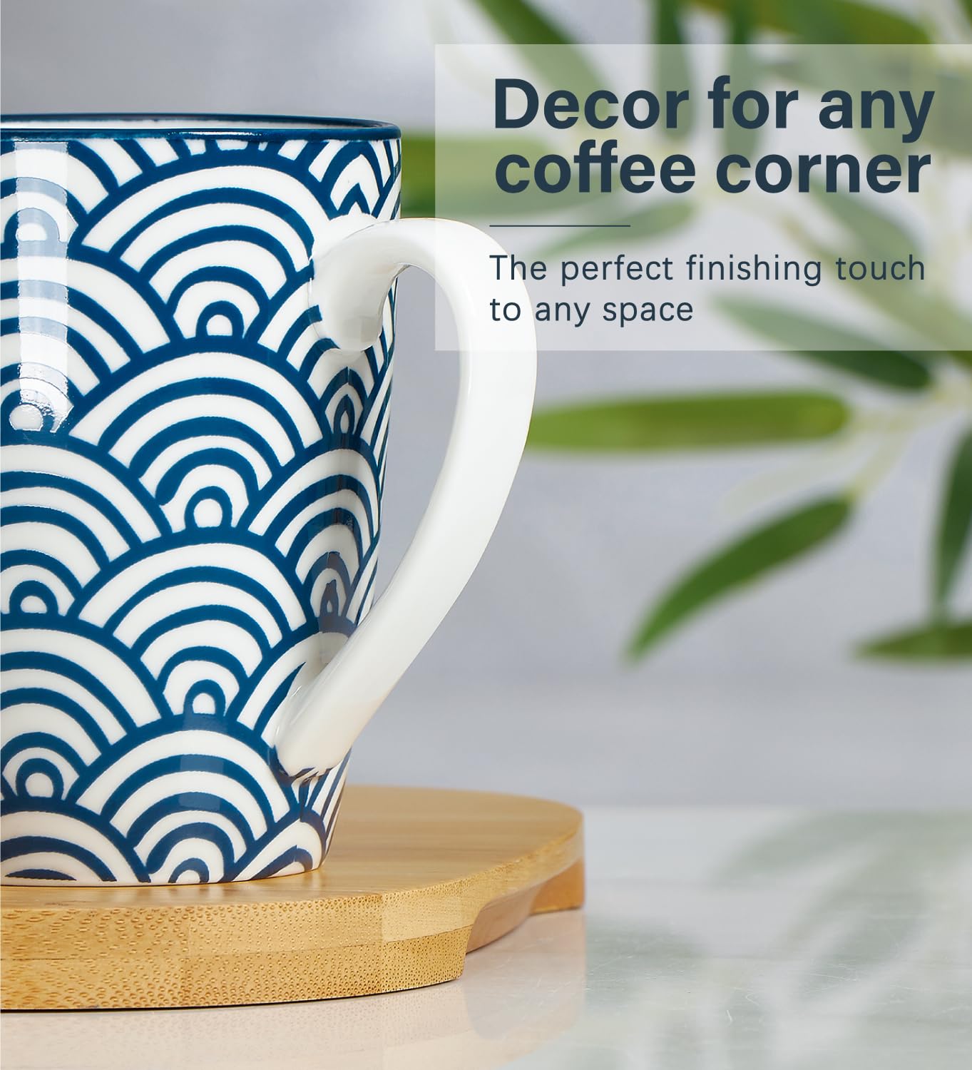 ONEMORE Ceramic Coffee Mugs Set of 6, 12oz - Microwavable Coffee Cups for Tea, Latte - Japanese Style, Scratch Resistant - Vintage Blue