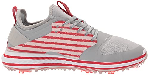 PUMA Men's Ignite Pwradapt Caged USA Golf Shoe, High Rise-Navy Blazer-High Risk Red, 9
